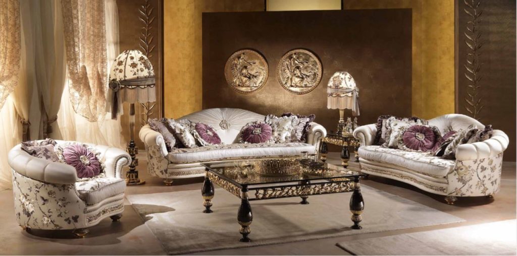Fine White and Gold Luxury Living Room Set - Muebles Italiano